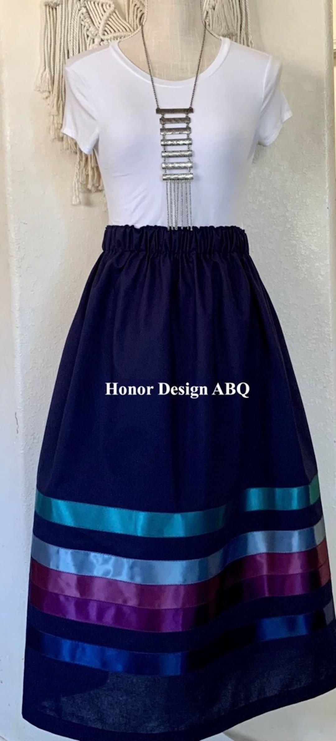 Traditional Ribbon Skirt - the Chromatic Collection - Navy Blue Solid ...