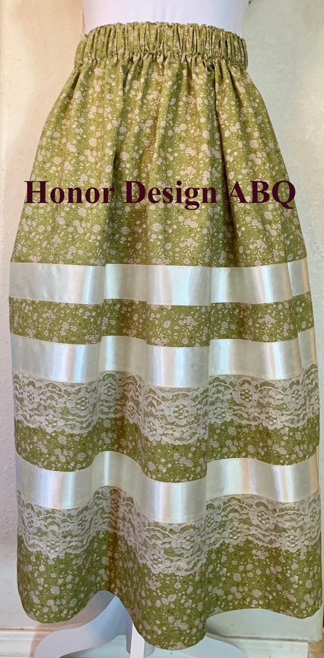 Traditional Ribbon Skirt Prairie Green Cream Floral Lace - Etsy