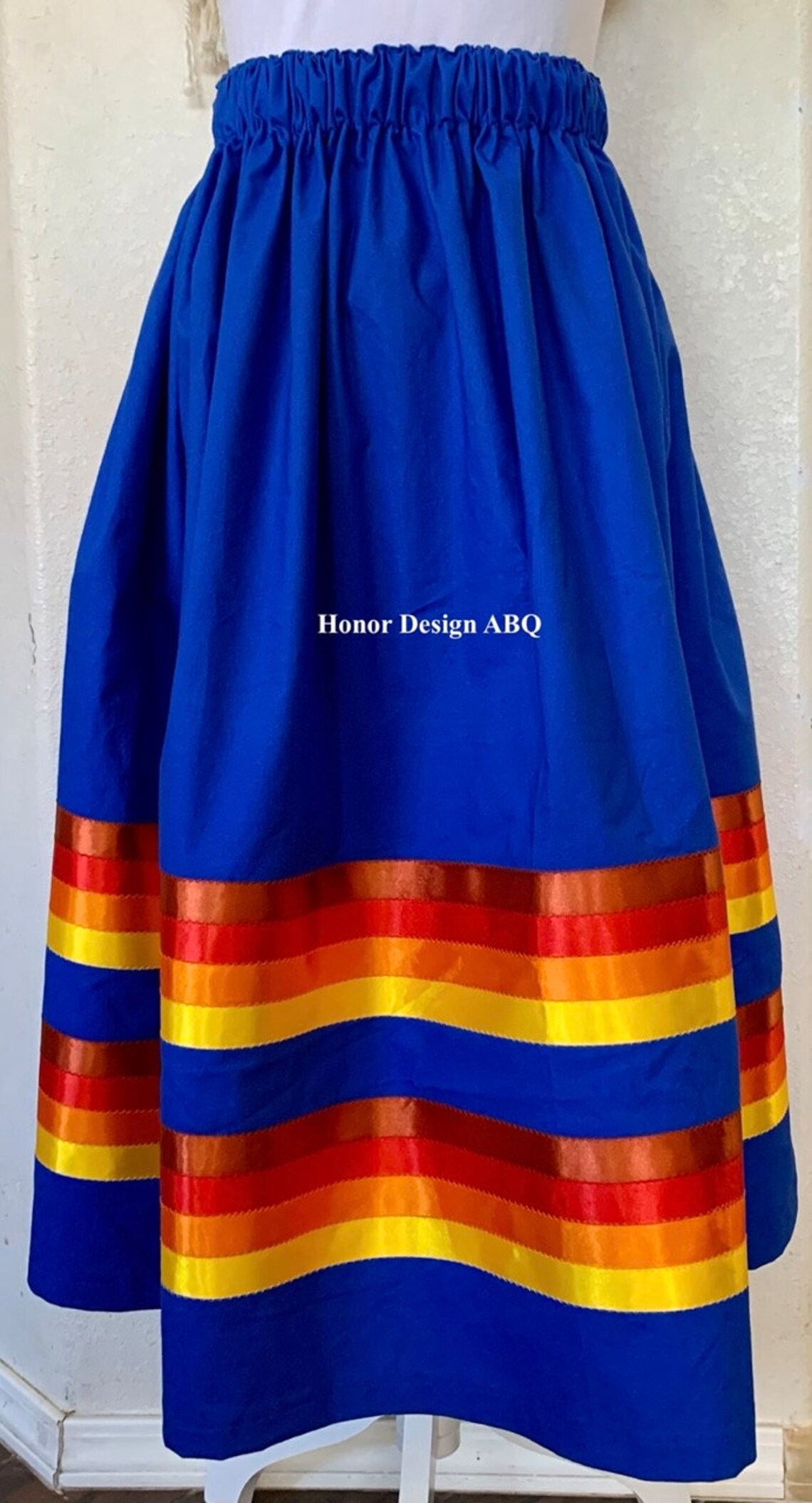Traditional Ribbon Skirt Royal Blue Solid With Yellow, Orange, Red ...