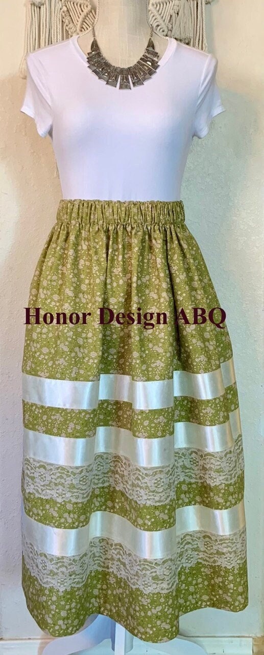Traditional Ribbon Skirt Prairie Green Cream Floral Lace - Etsy