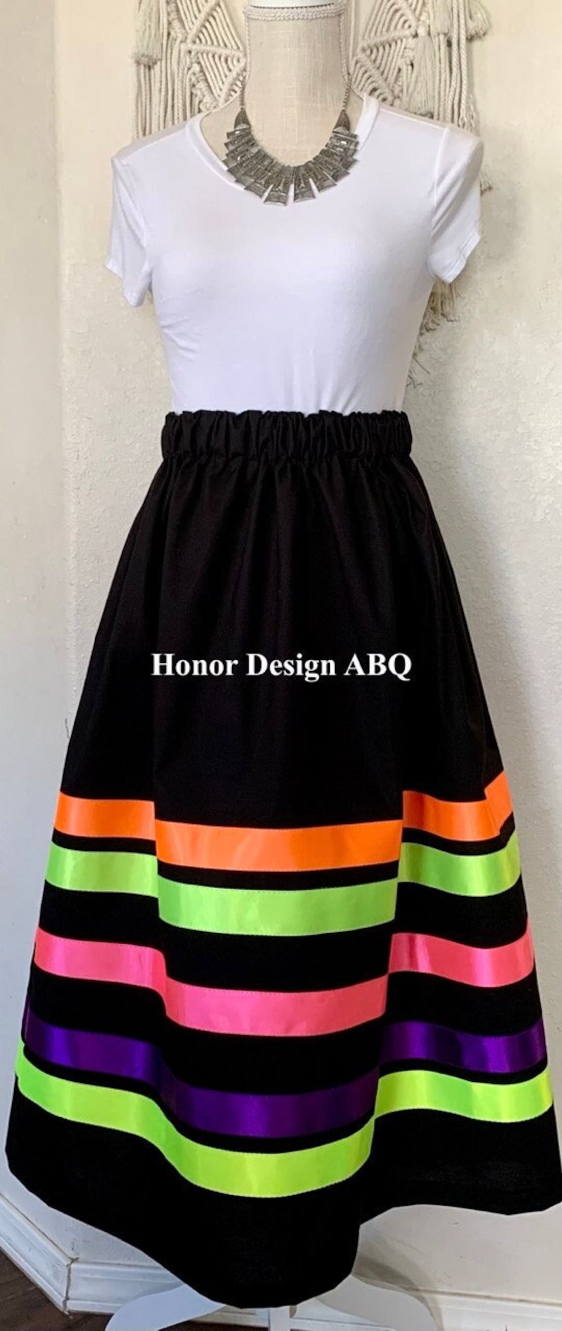 Traditional Ribbon Skirt the Neon Collection in Luxe Black With Neon ...