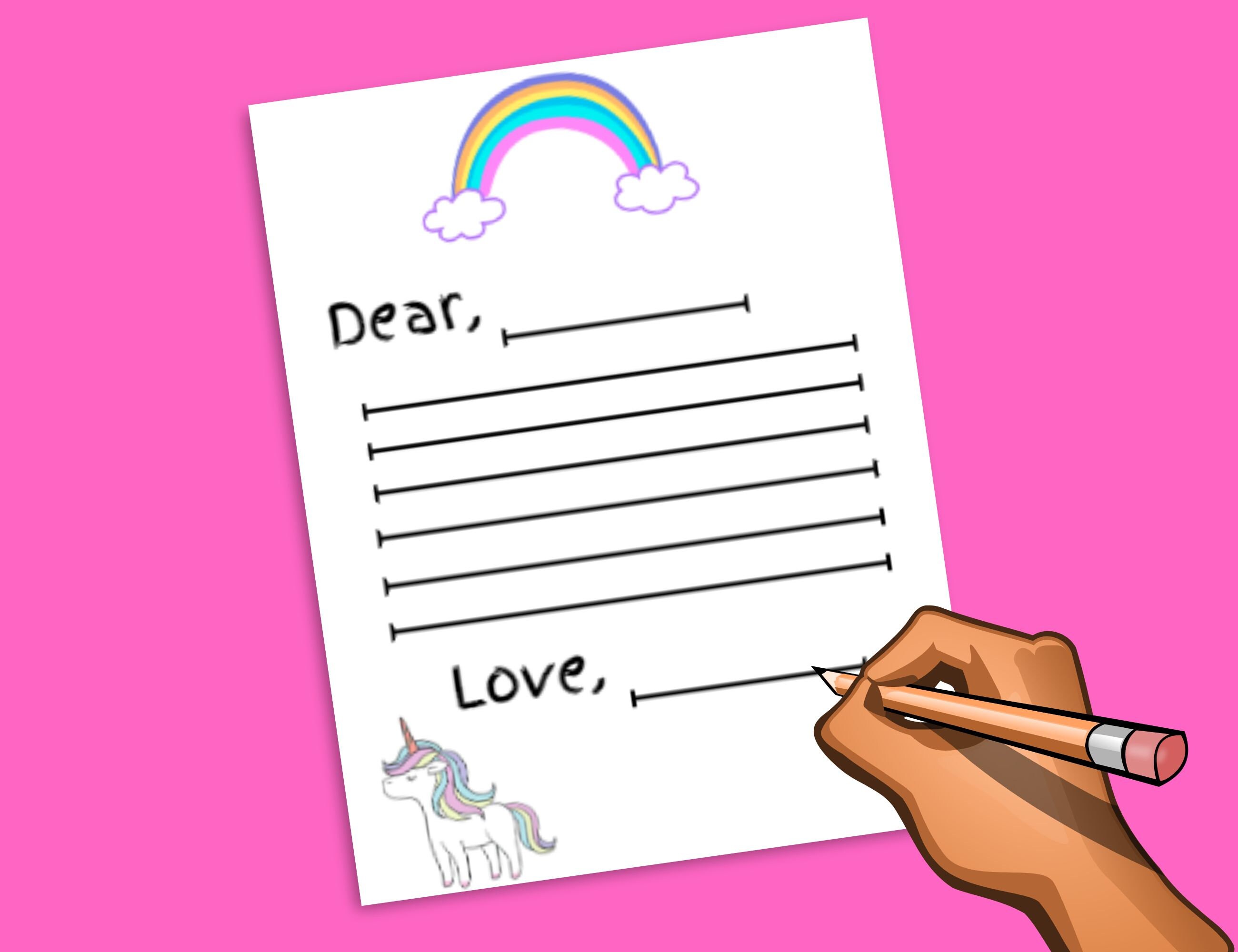 Unicorn Rainbow Girl Editable Stationary, Digital Download PDF ...