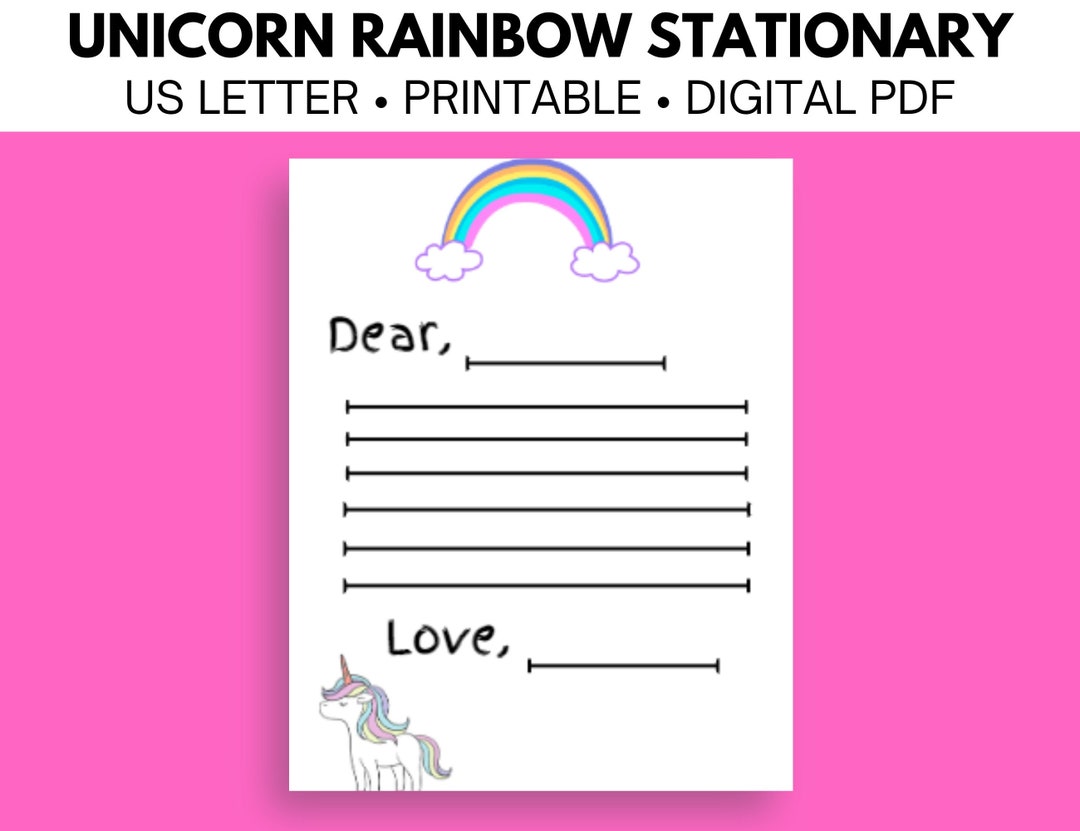 Unicorn Rainbow Girl Editable Stationary, Digital Download PDF ...