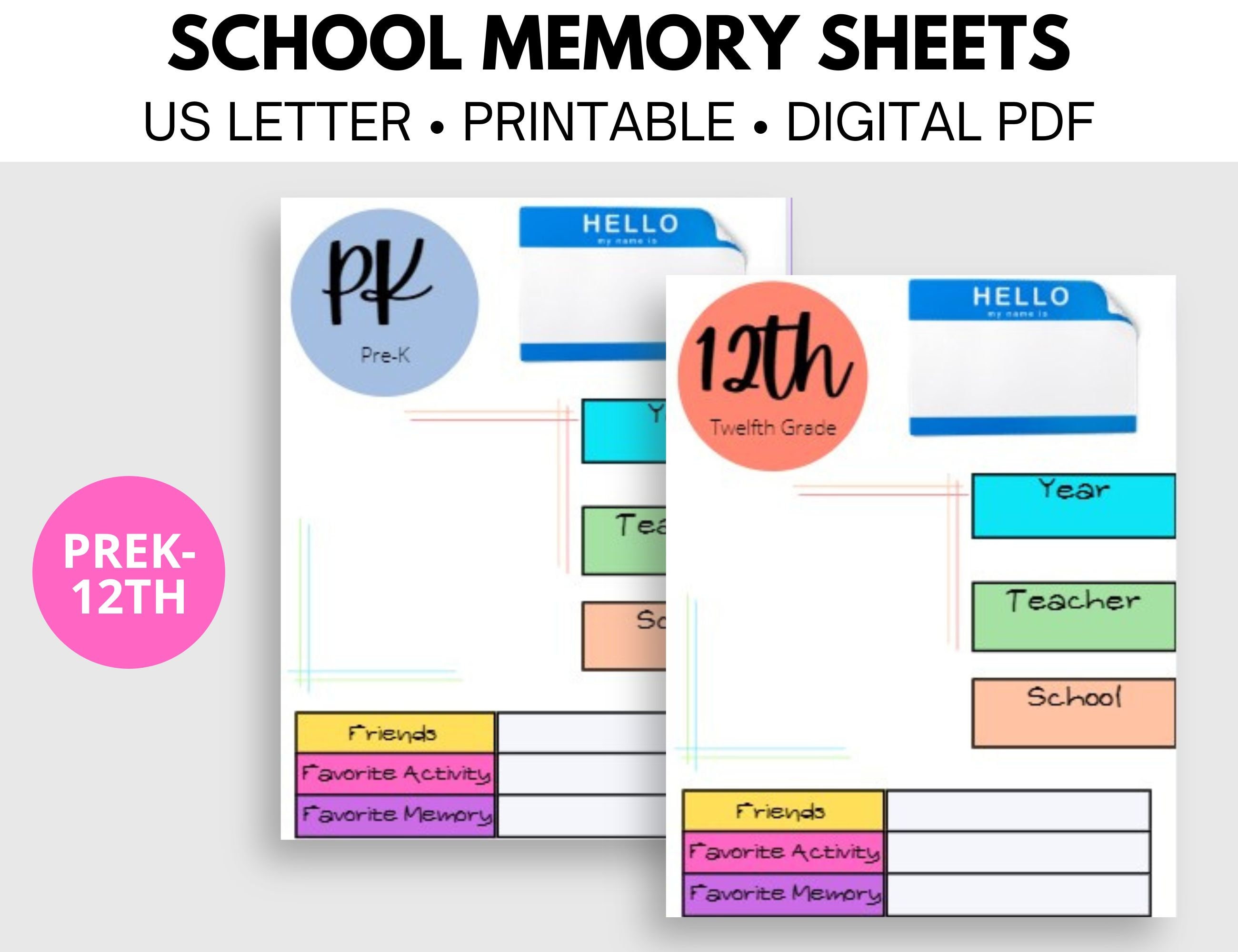 Editable School Printable Yearly Memory Sheets, School File Binder/box ...