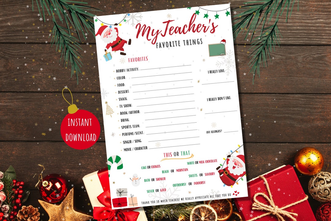 Instant Download Fun Teacher's Questionnaire, All About Your Teacher ...