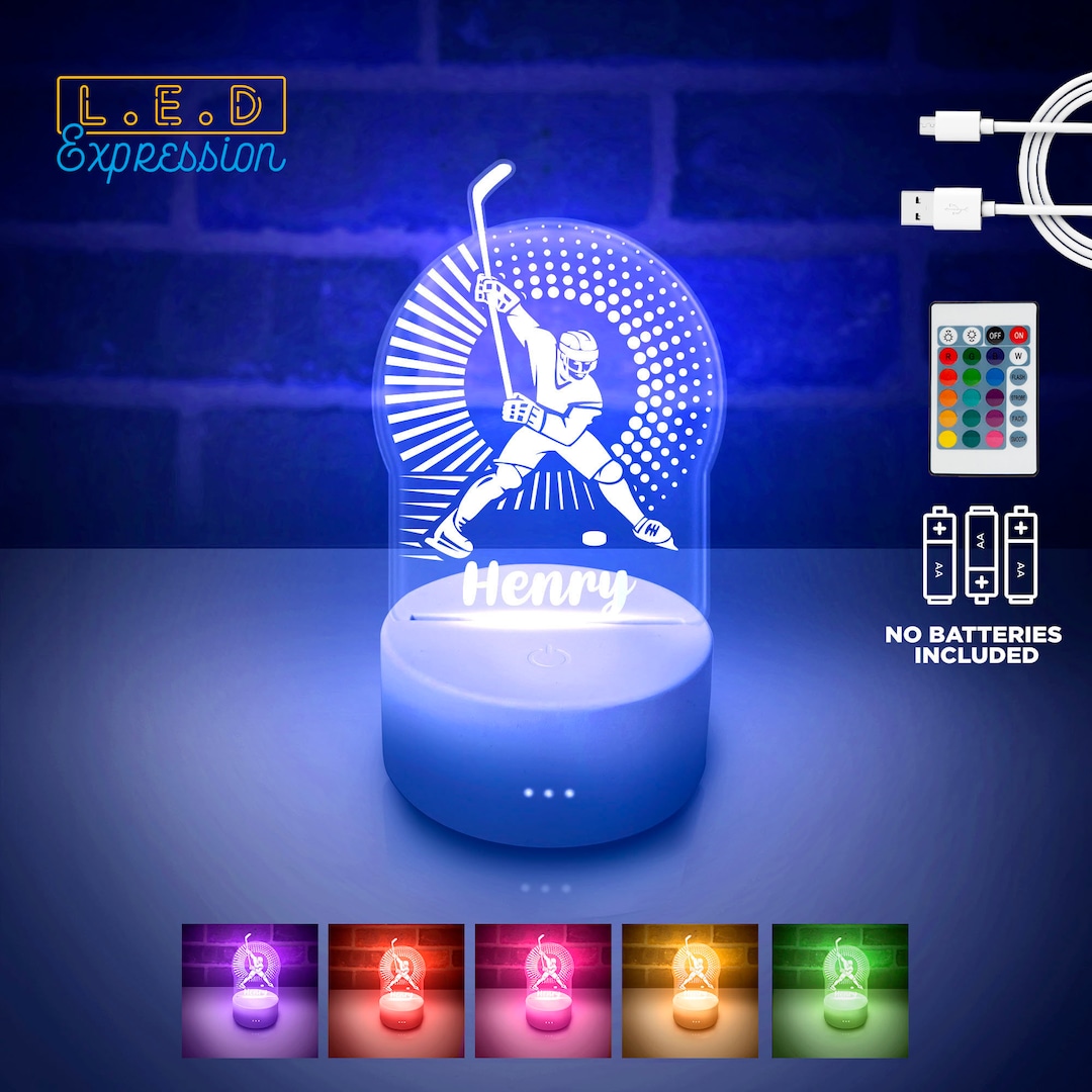 Hockey Sport LED Night Light Personalized Remote Control, Perfect for ...