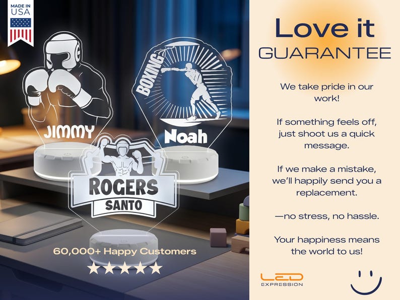 Personalized Boxing LED Night Light - Custom Name Boxer Lamp - Gift for ...