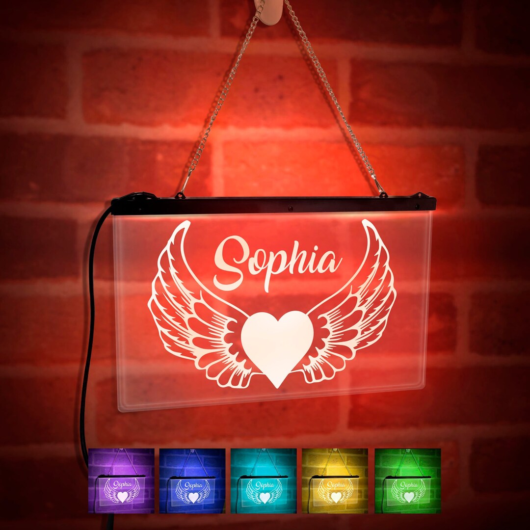 Custom LED Name Sign Feart With Wings Personalized LED Sign LED Night ...