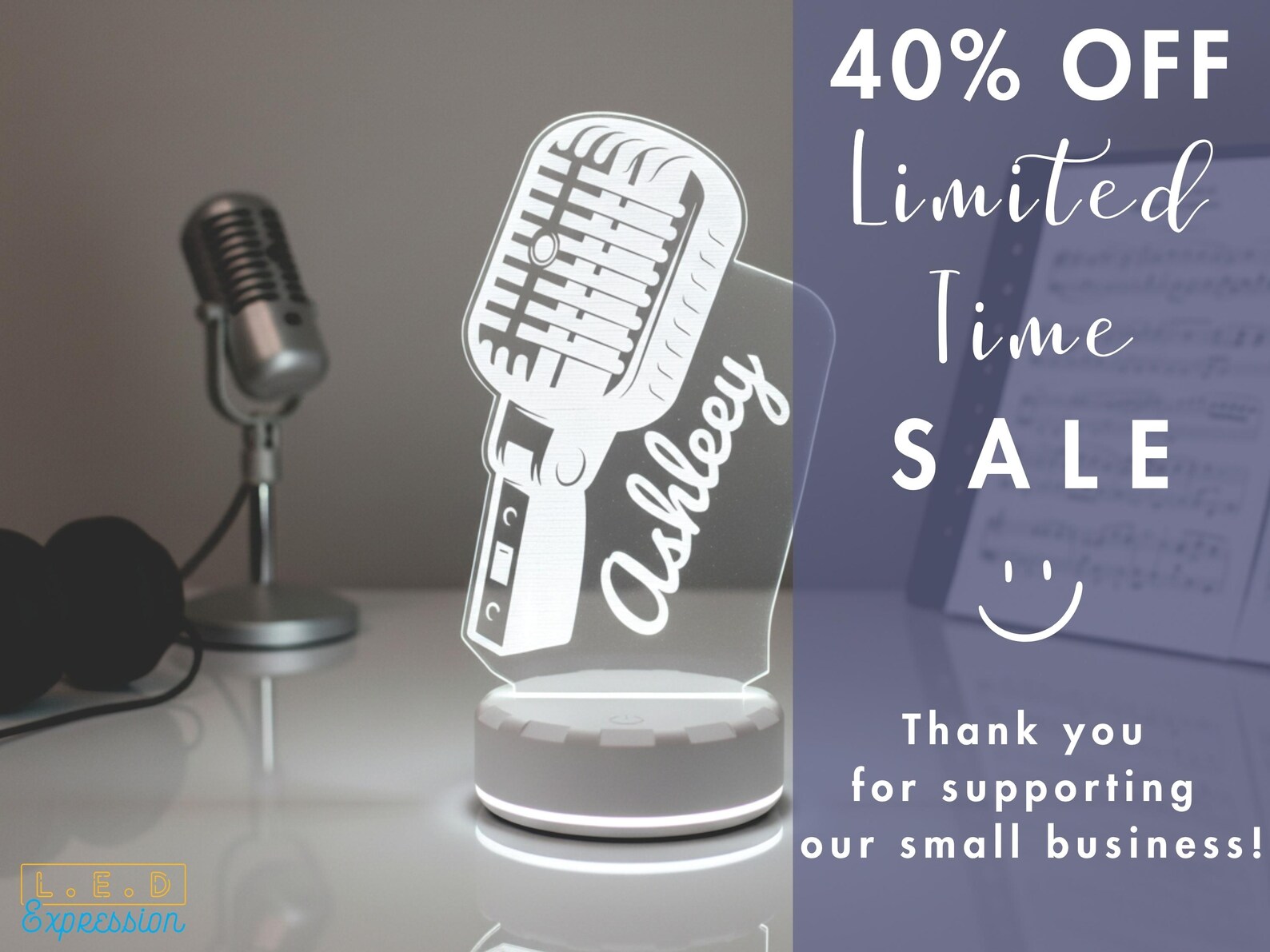 Personalized Microphone LED Night Light With Custom Name – Singer Gift ...