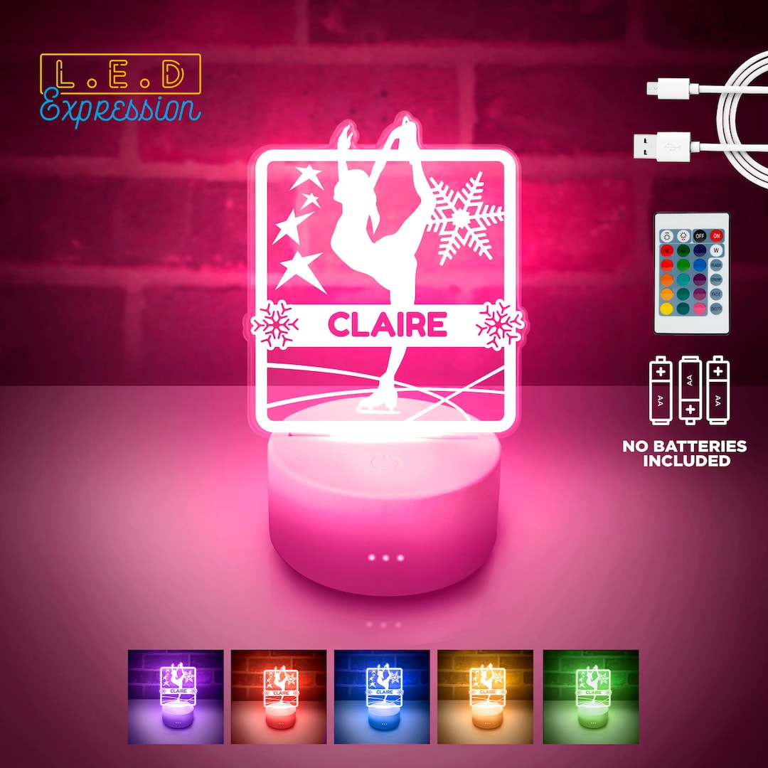 Ice Skating LED Night Light - Personalized Remote Control, Perfect for ...
