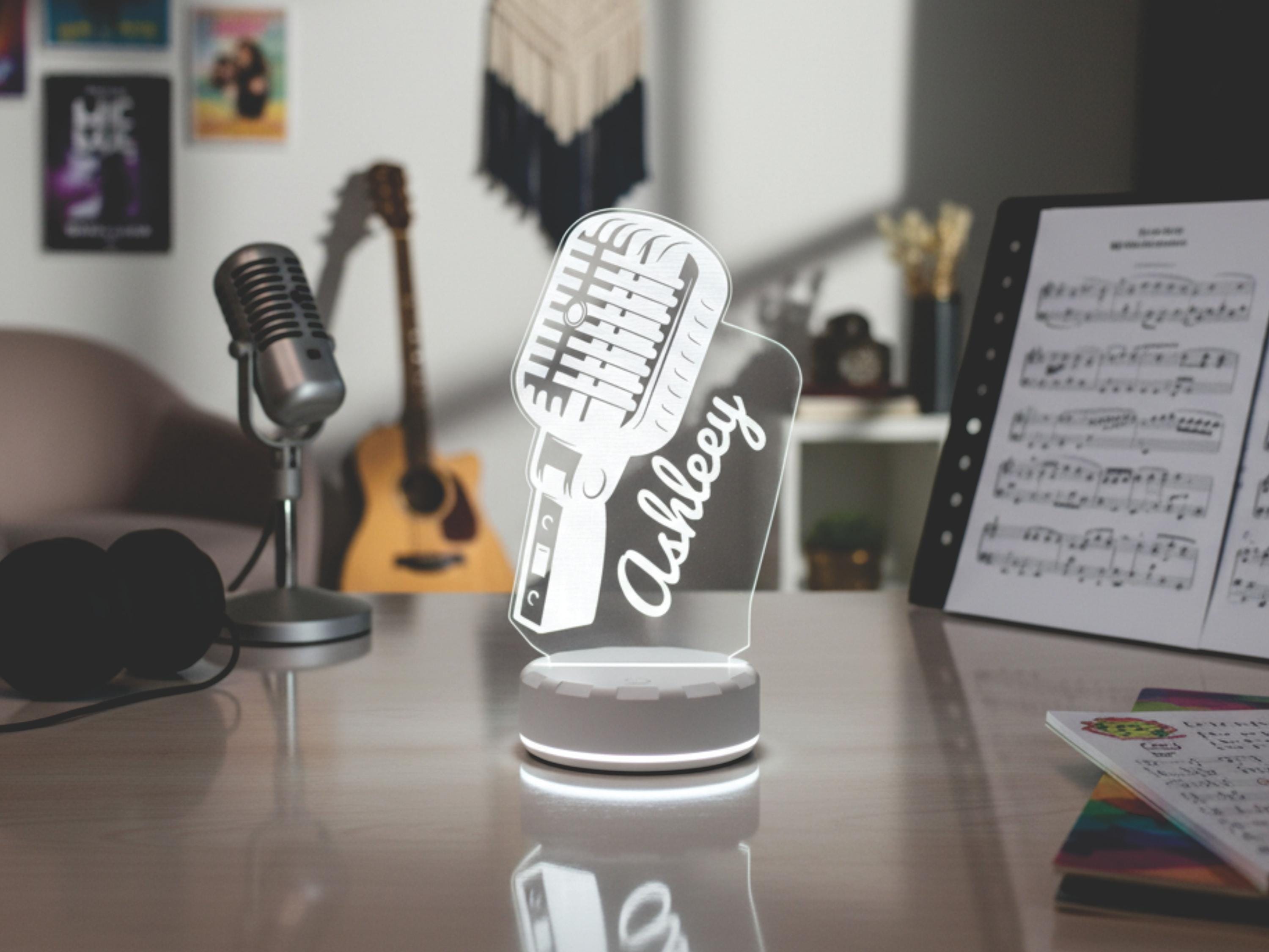 Personalized Microphone LED Night Light With Custom Name – Singer Gift ...