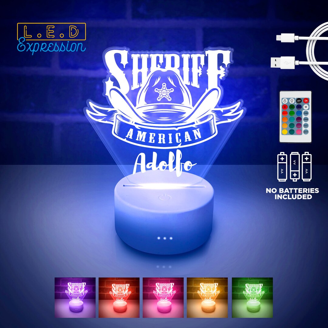 Custom LED Name Light | Sheriff Personalized LED Sign With Remote ...