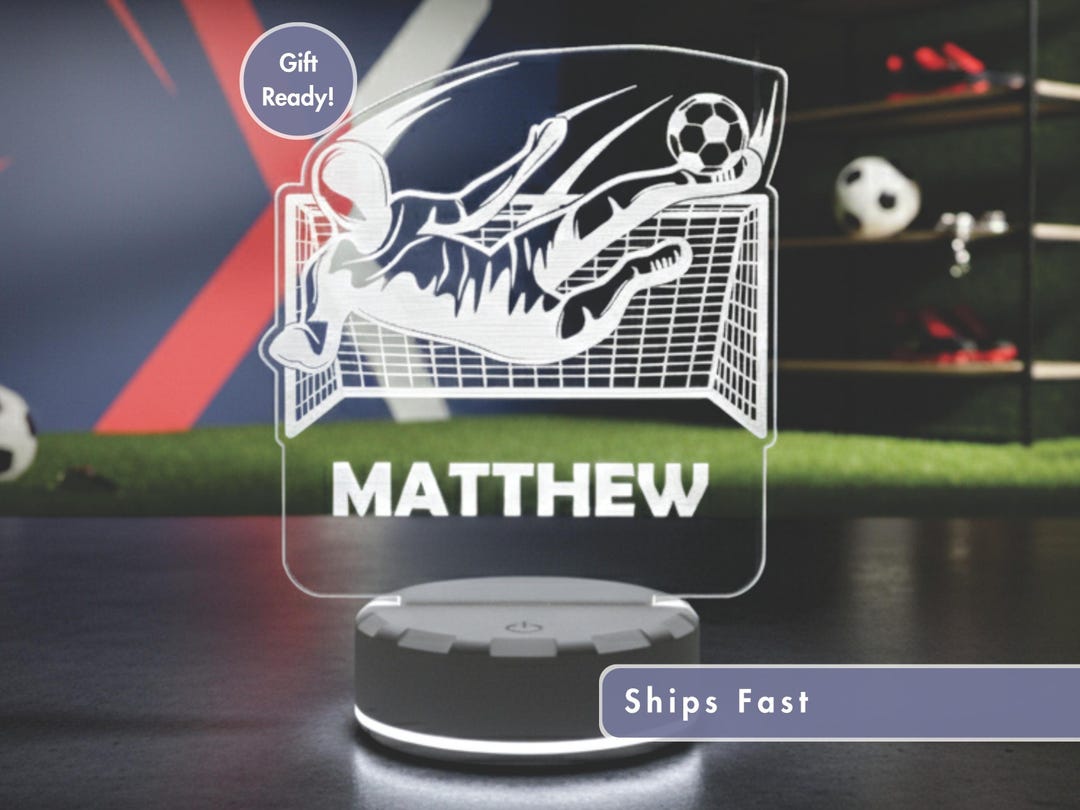 Personalized Soccer Goalie LED Lamp With Name - Custom Sports Night ...