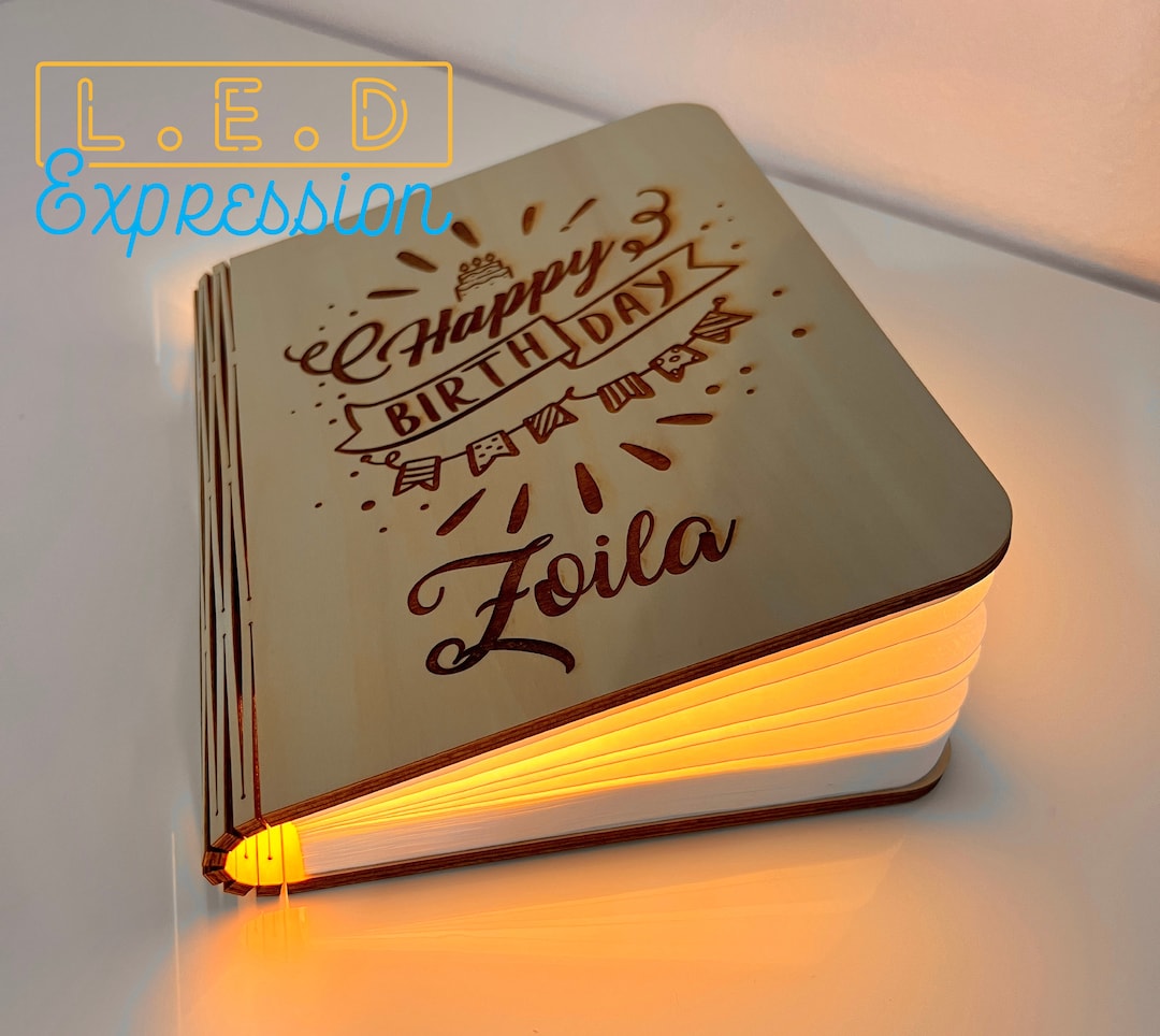 Personalized Book Wood Engrave Light , Customized Magnetic Lamp, Night ...