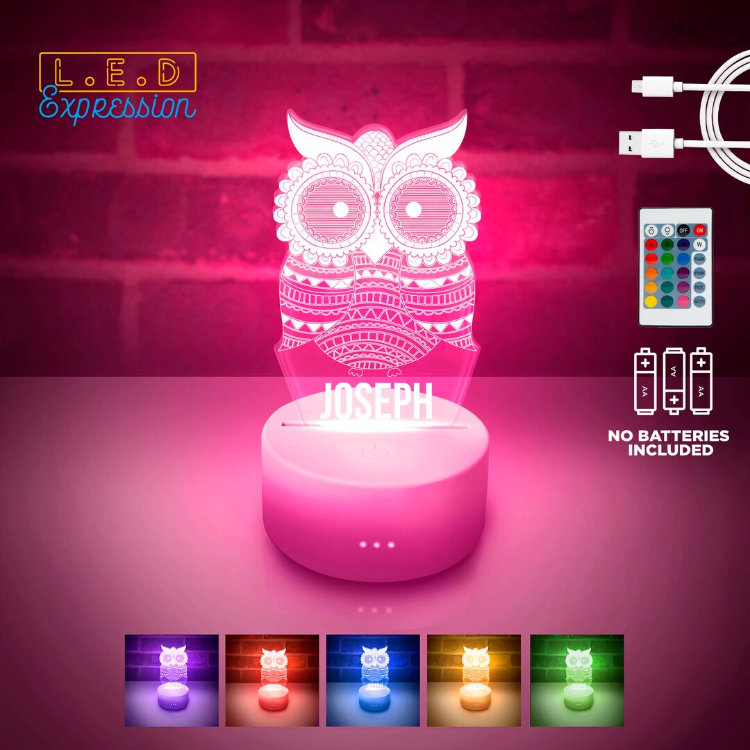 Owl LED Night Light - Personalized Remote Control, Perfect for Nature ...