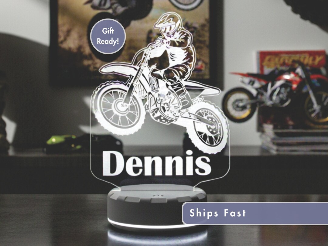 Personalized Dirt Bike LED Night Light – Custom Name Motocross Lamp ...