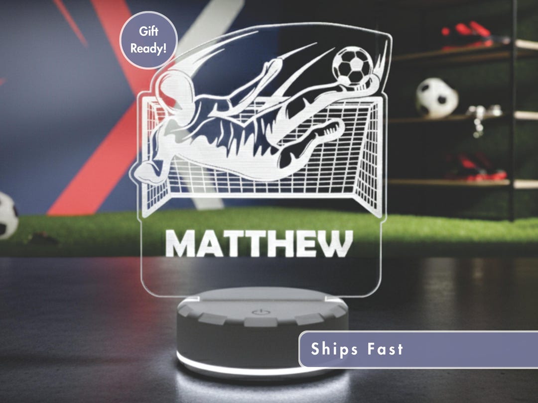 Personalized Soccer Goalie LED Lamp With Name - Custom Sports Night ...
