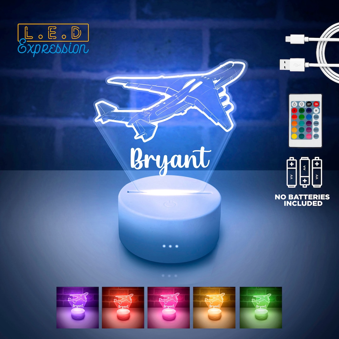 Airplane LED Night Light - Personalized Remote Control, Perfect for ...