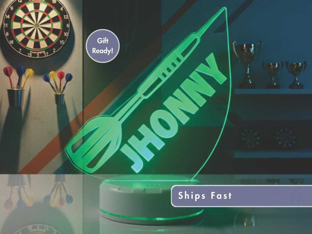 Personalized Darts Night Light With Name - Custom Dartboard LED Lamp ...