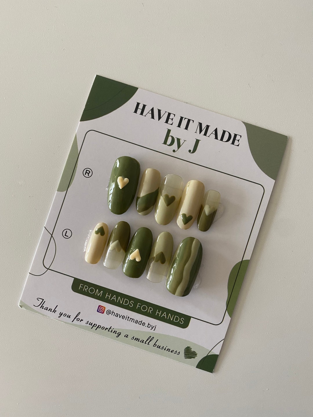 Reusable Press on Nails, Customize Nails, Cute Sage Green Nails, Jelly ...