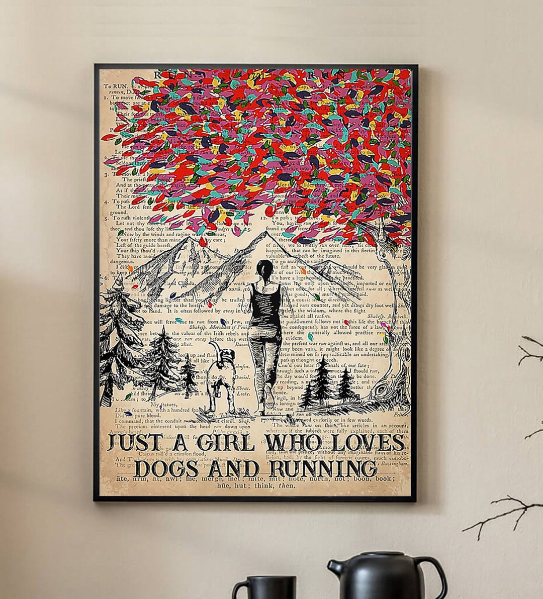 Just A Girl Loves Dog and Running Poster, Marathon Runner Poster, Dog ...