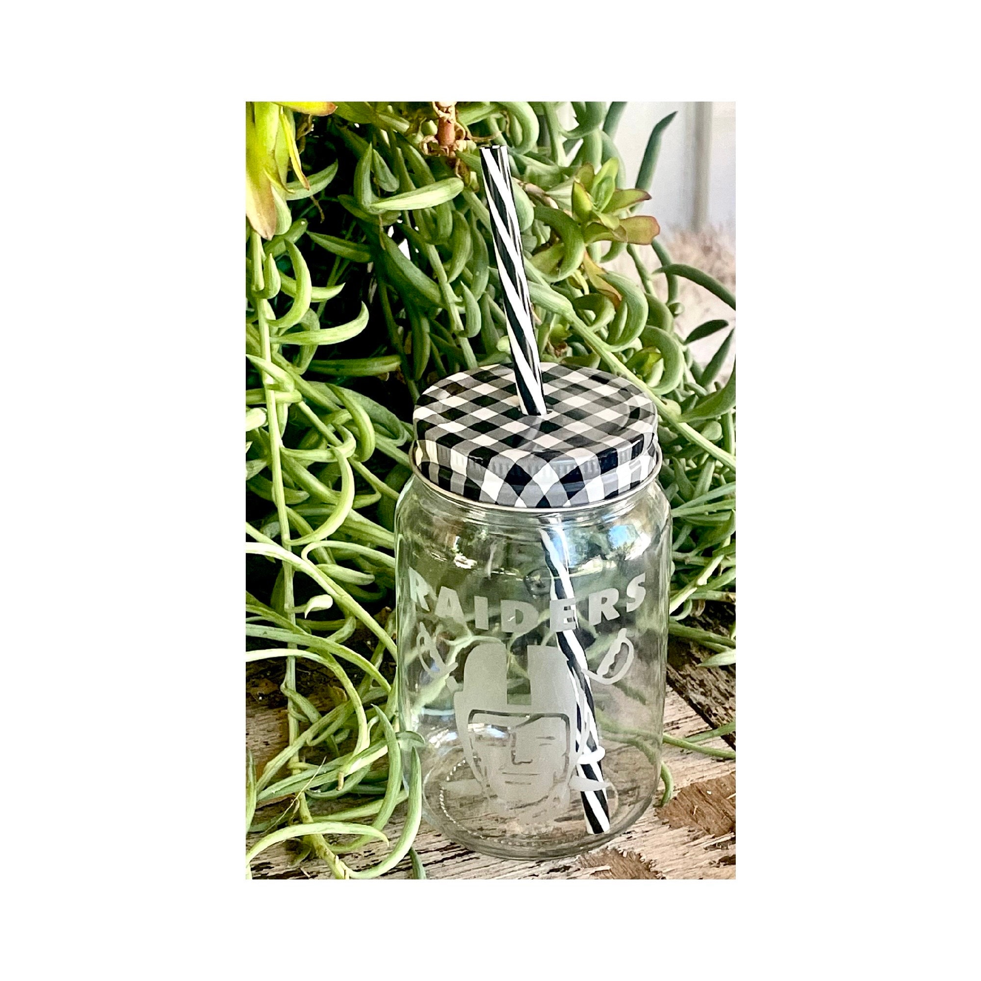 Raiders 16 Ounce Jar Tumbler Drink Glass With Lids and Straws, Picnic ...