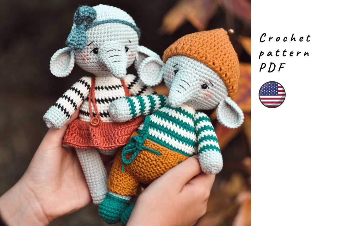 Elephant Crochet Pattern. Crochet Toy Pattern Set 2 in 1. Amigurumi ...
