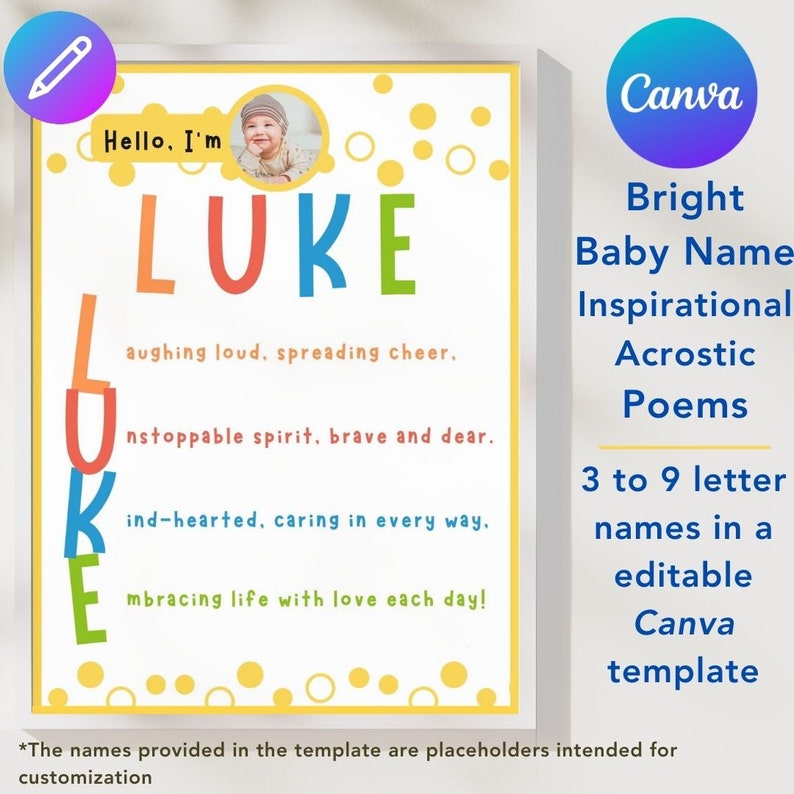 Bright Customizable Canva Template for Baby Boy or Girl Acronym Name ...