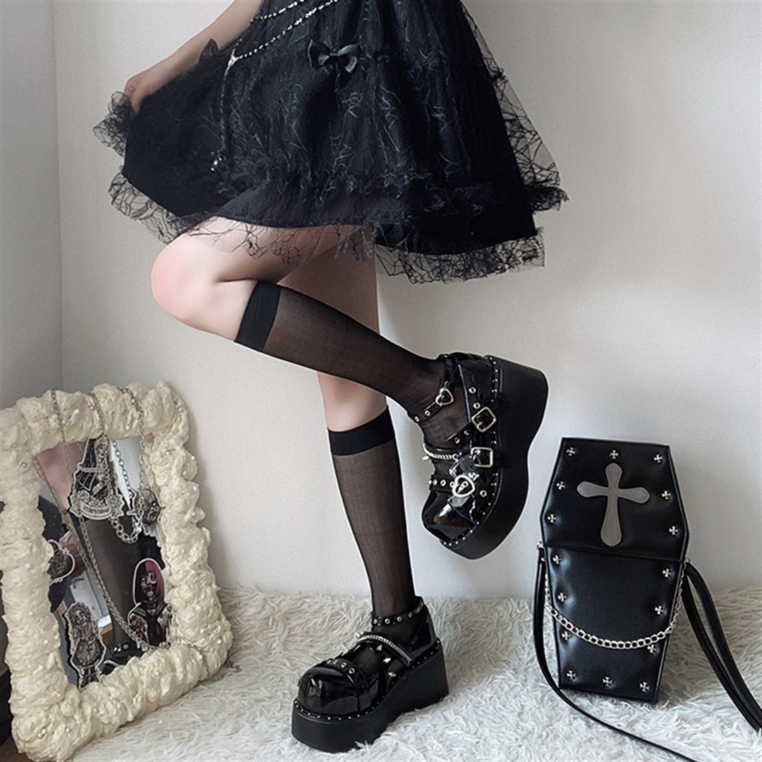 Gothic Platform Shoes Black PU Leather Shoes With Rivets - Etsy