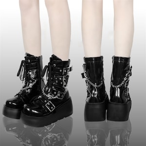 Cool Platform Boots White/black Leather Boots Punk Platform - Etsy