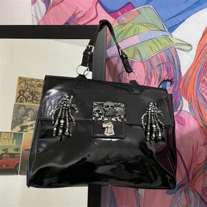 Black Patent Leather Bag Punk Handbag Goth Shoulder Bag Gothic Handbag ...