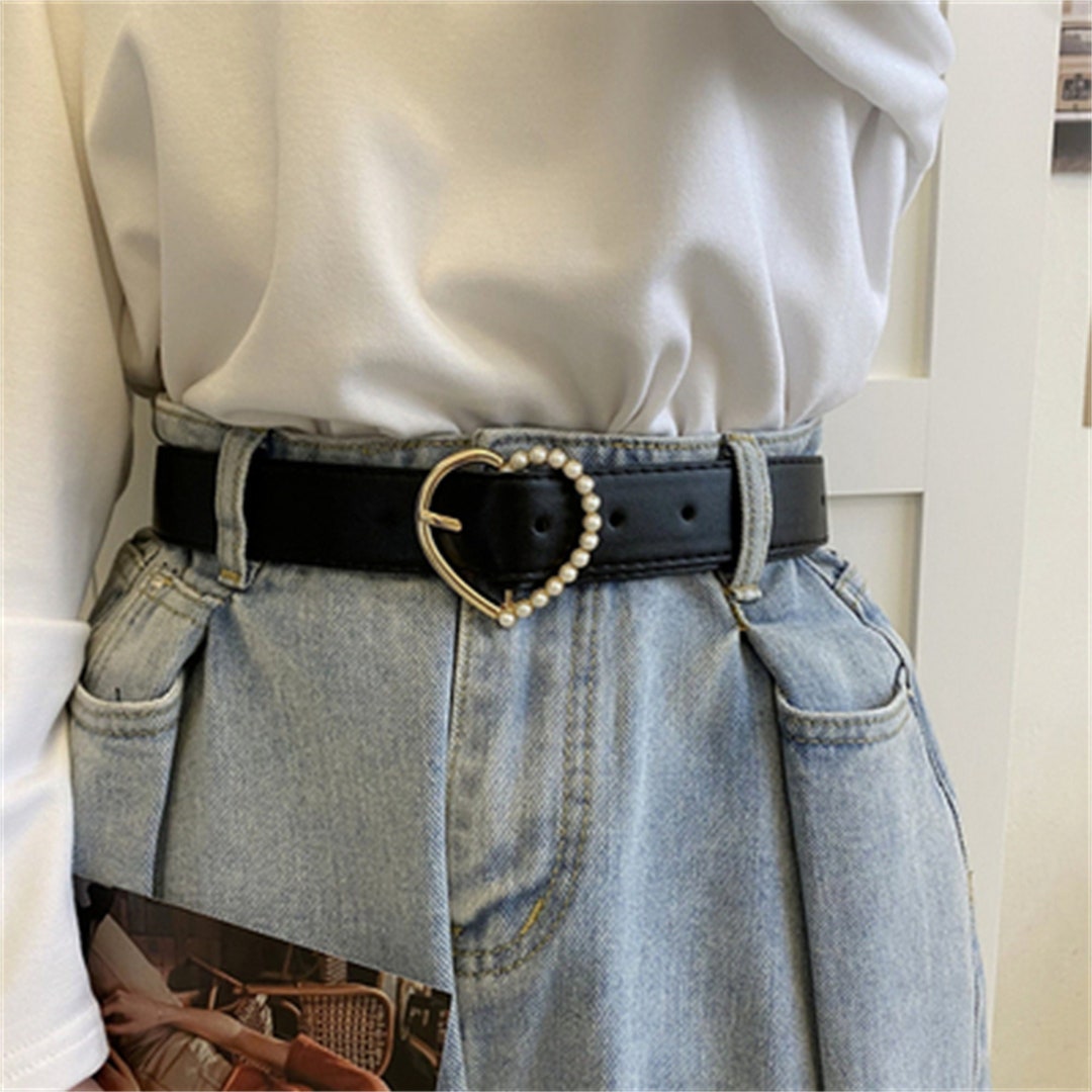 Heart Shaped Pearl Buckle Belt, 3.2 Cm Width Belt, Fashion Belts for ...