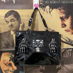 Black Patent Leather Bag Punk Handbag Goth Shoulder Bag Gothic Handbag ...