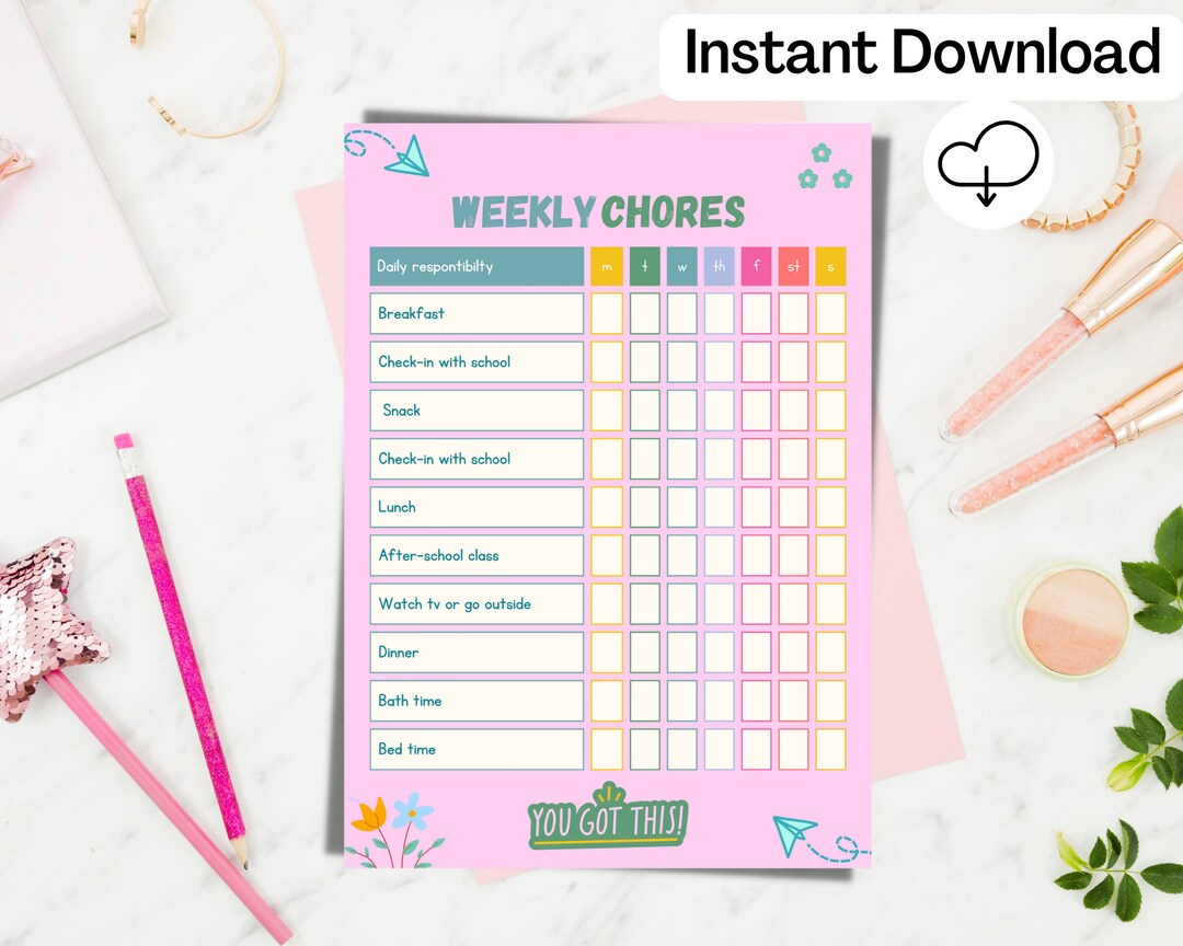 Printable Editable Daily & Weekly Kids Chore Responsibility Chart ...