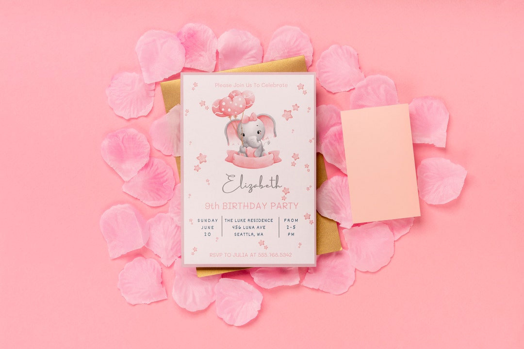 Printable Pink Elephant Birthday Party Invitation Template, Any Age ...