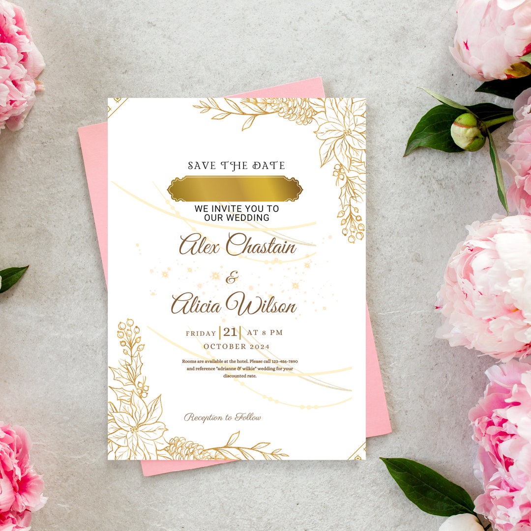 Elegant Gold and White Wedding Invitation Set for Your Special Day ...