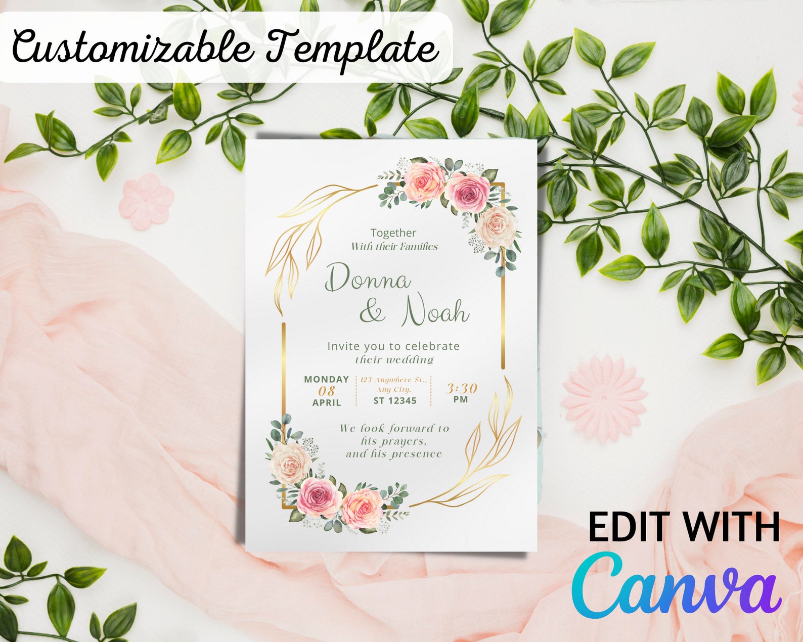 Wedding Invitation Canva Template Canva Wedding Invitation - Etsy