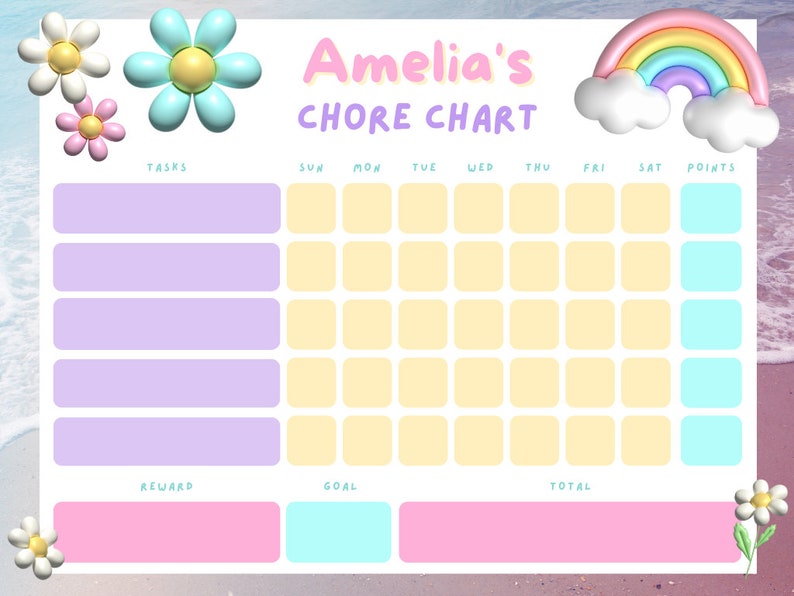 Rainbow and Daisy Daily Chore Chart, Chore Chart for Kids Editable ...