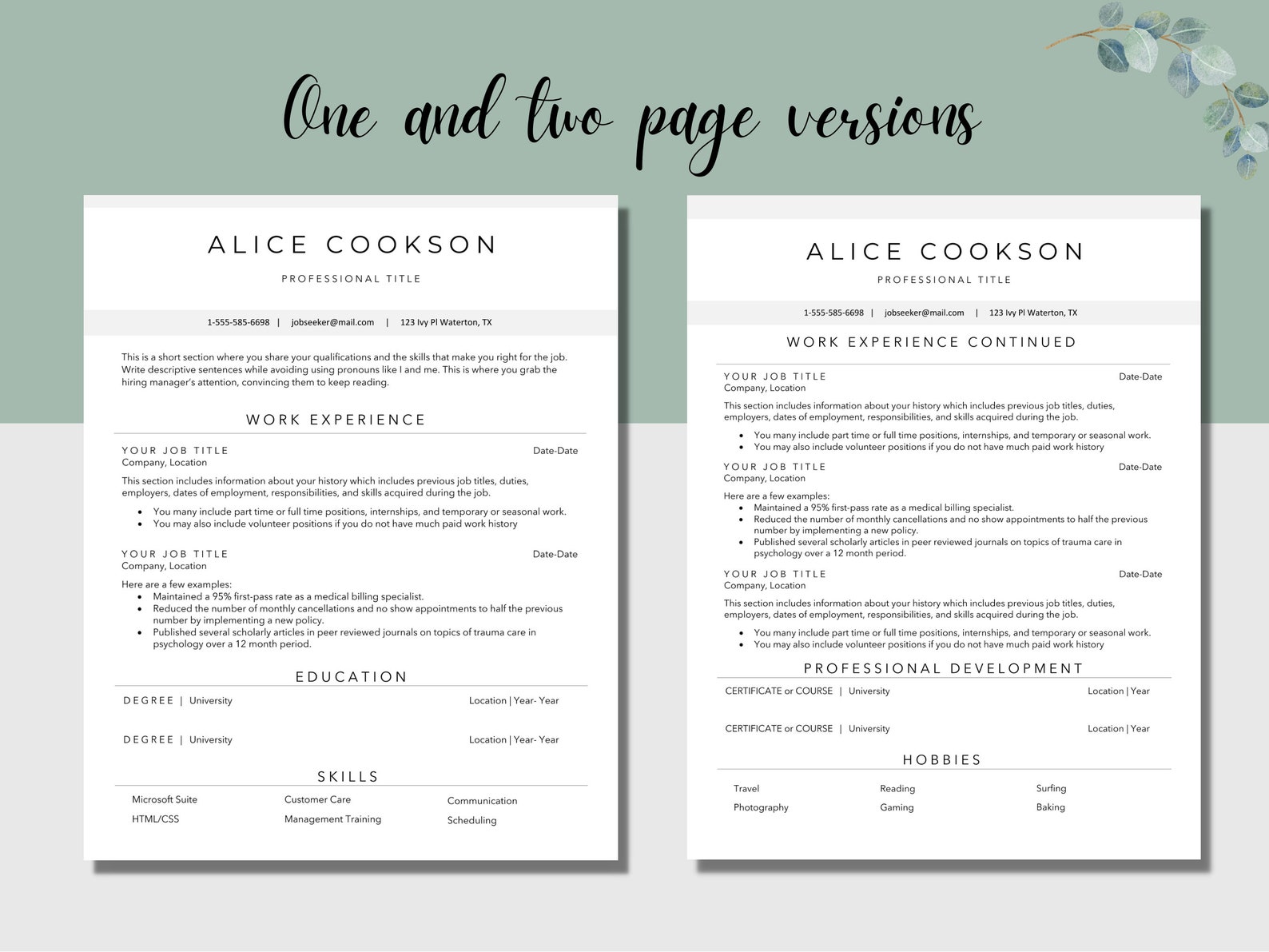 Minimalist Professional Resume Template for Word | Professional CV ...