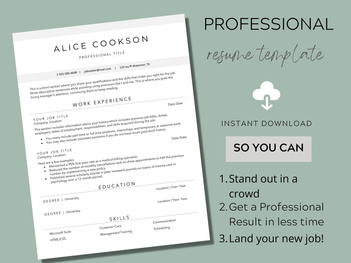 Minimalist Professional Resume Template for Word | Professional CV ...