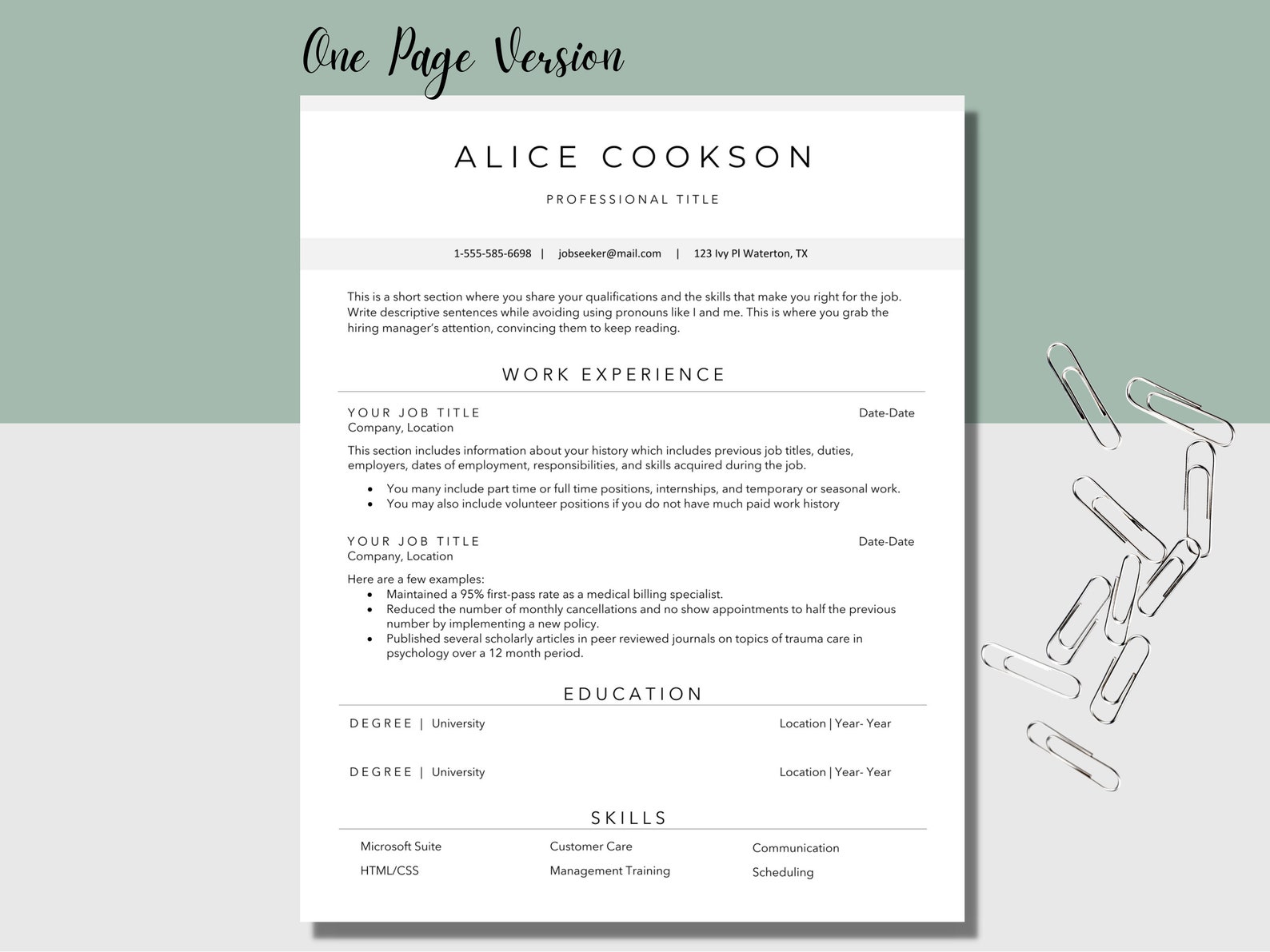 Minimalist Professional Resume Template for Word | Professional CV ...