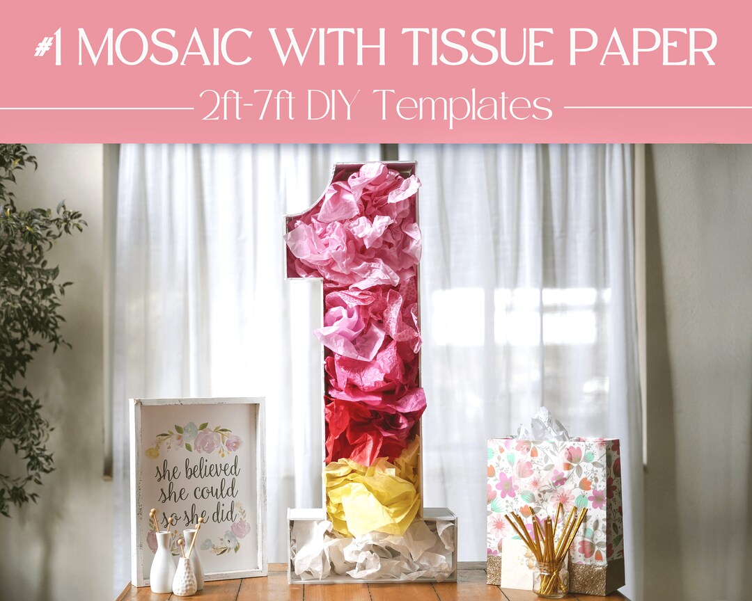 Number 1 Mosaic With Tissue Paper or Balloons | 2ft, 3ft, 4ft, 5ft, 6ft ...