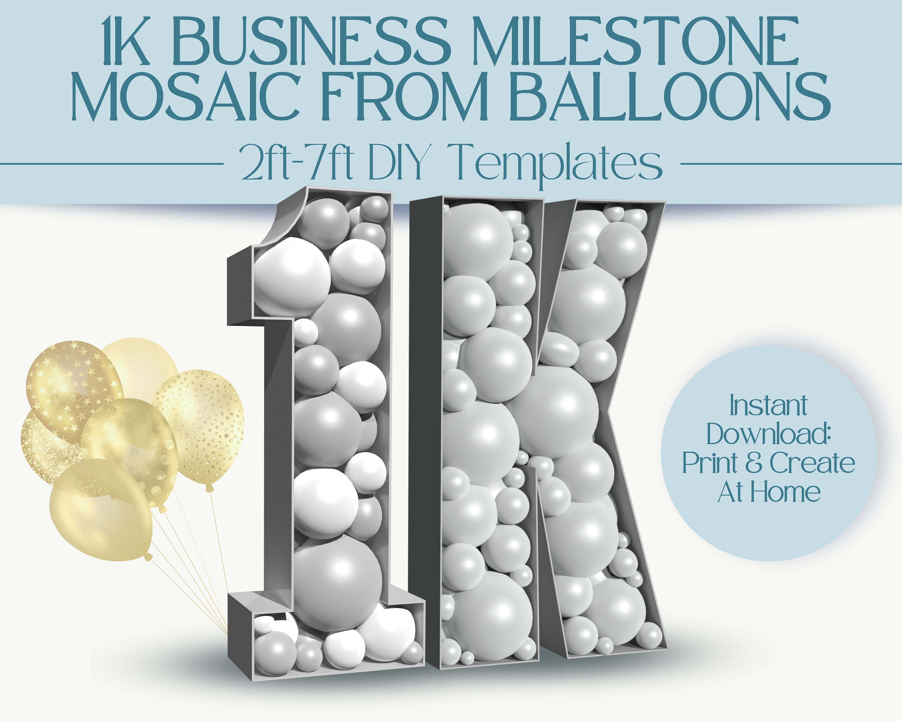 1K Letter K Mosaic With Balloons | 2ft, 3ft, 4ft, 5ft, 6ft, 7ft Marquee ...