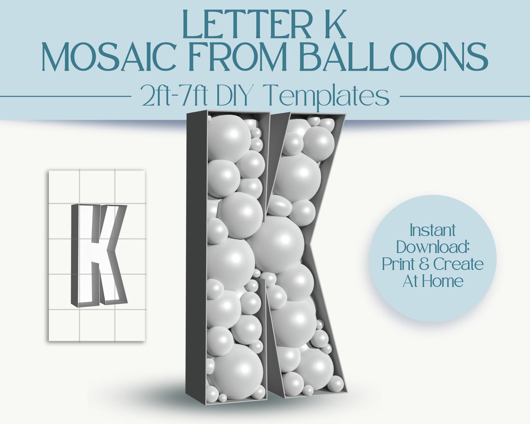 Letter K Mosaic With Balloons | 2ft, 3ft, 4ft, 5ft, 6ft, 7ft Marquee ...