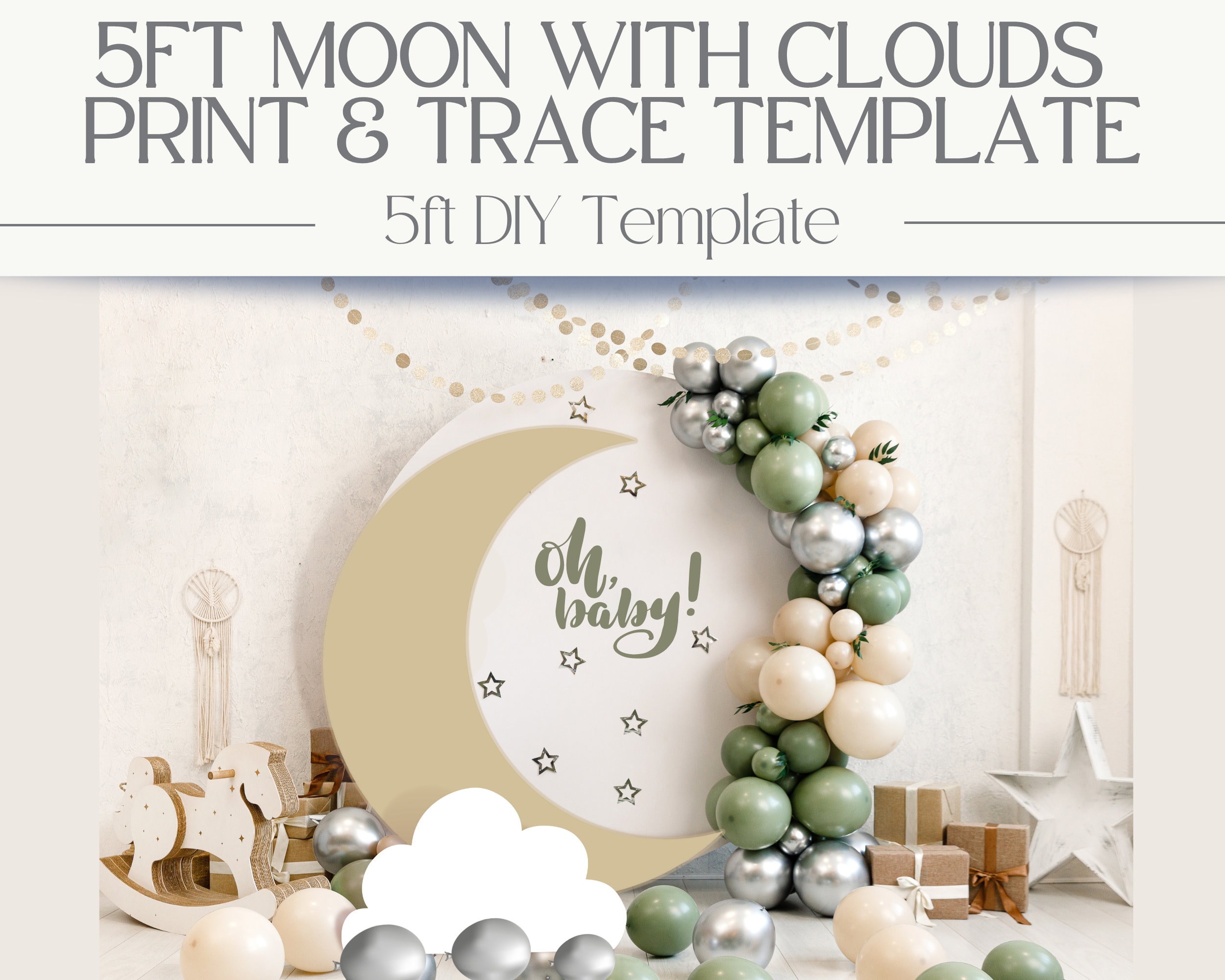 5ft Over the Moon and Clouds Template Backdrop Decorations| Birthday ...