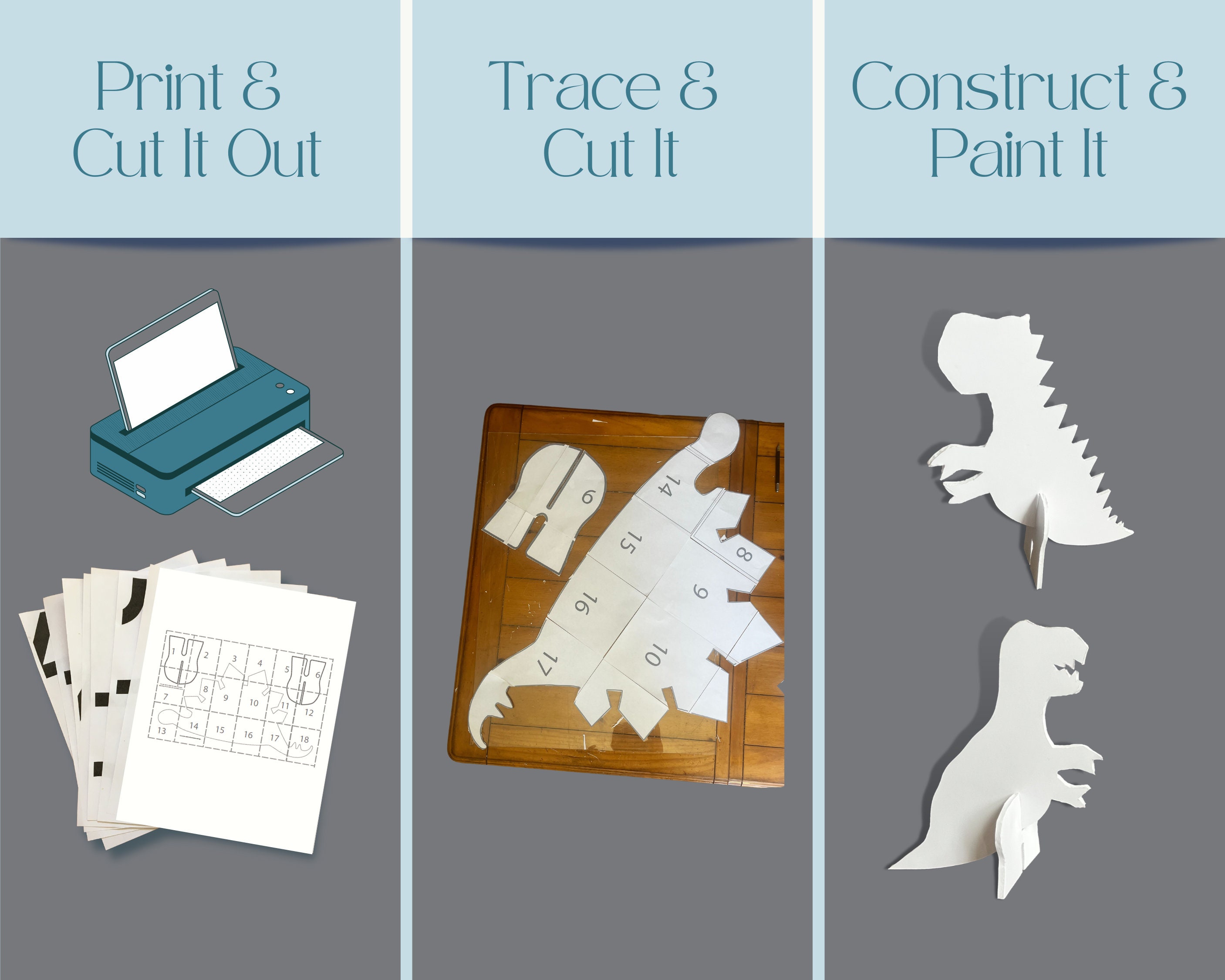 Free-standing Dinosaur DIY Decor: Print & Trace Stencil PDF - Etsy