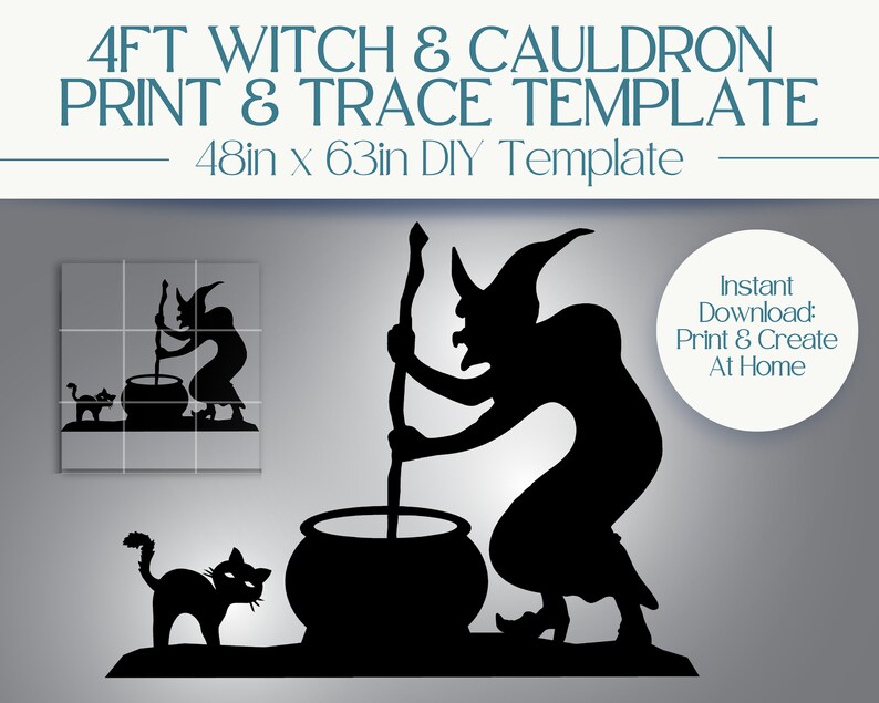 4ft Tall Witch and Cauldron Halloween Decoration | Printable Template ...