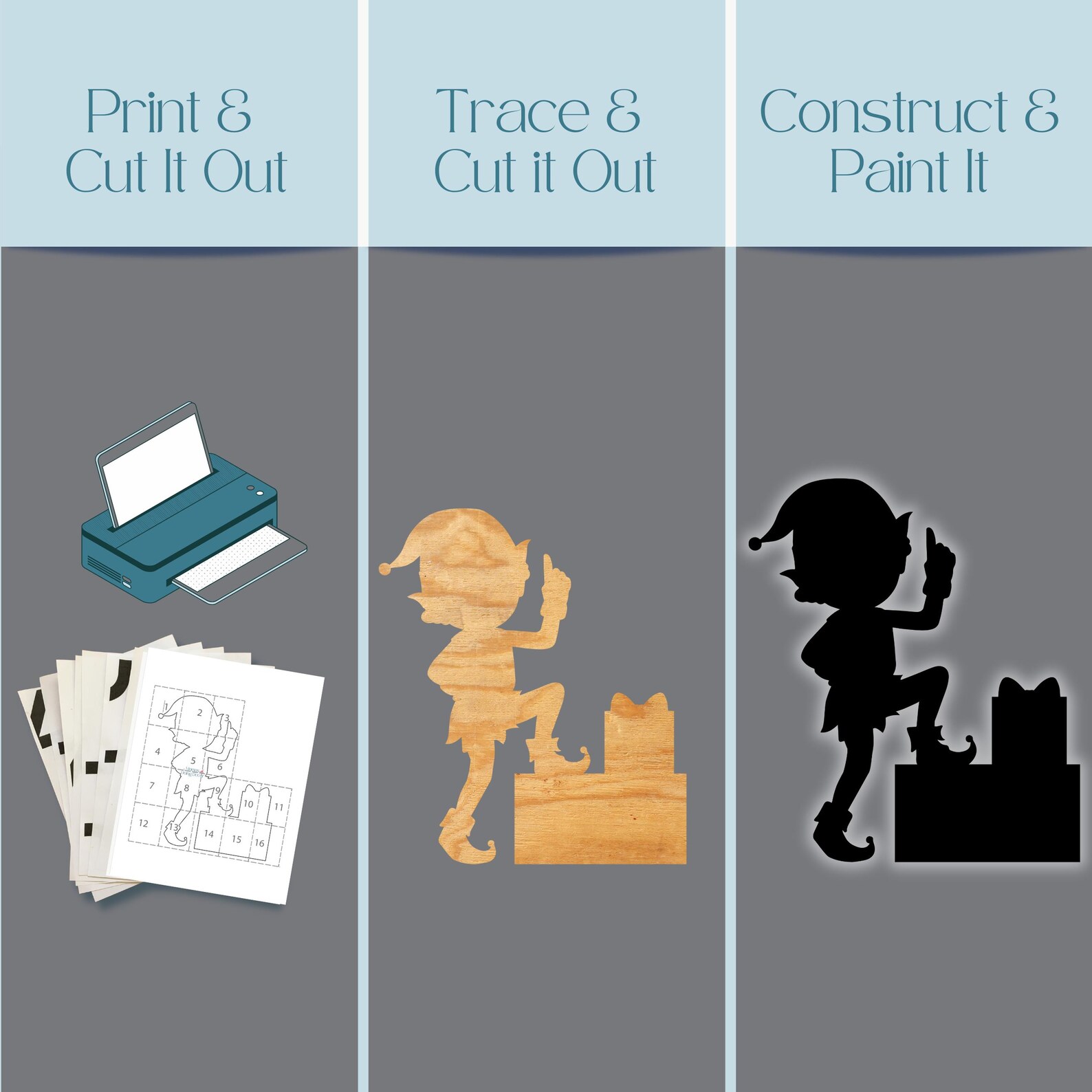 3ft and 4ft Christmas Elves Template Print & Trace: Stencil PDF ...
