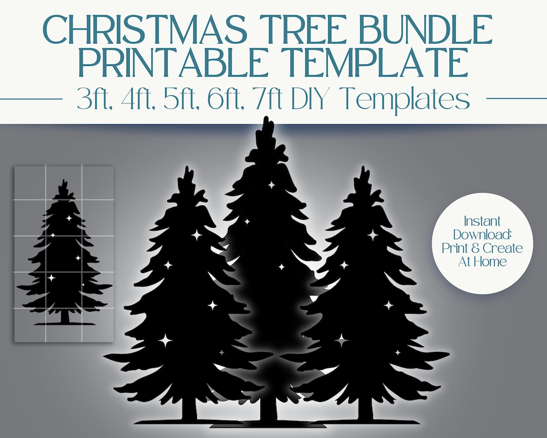 3ft, 4ft, 5ft, 6ft, 7ft Christmas Tree Template: Printable Stencil PDF ...