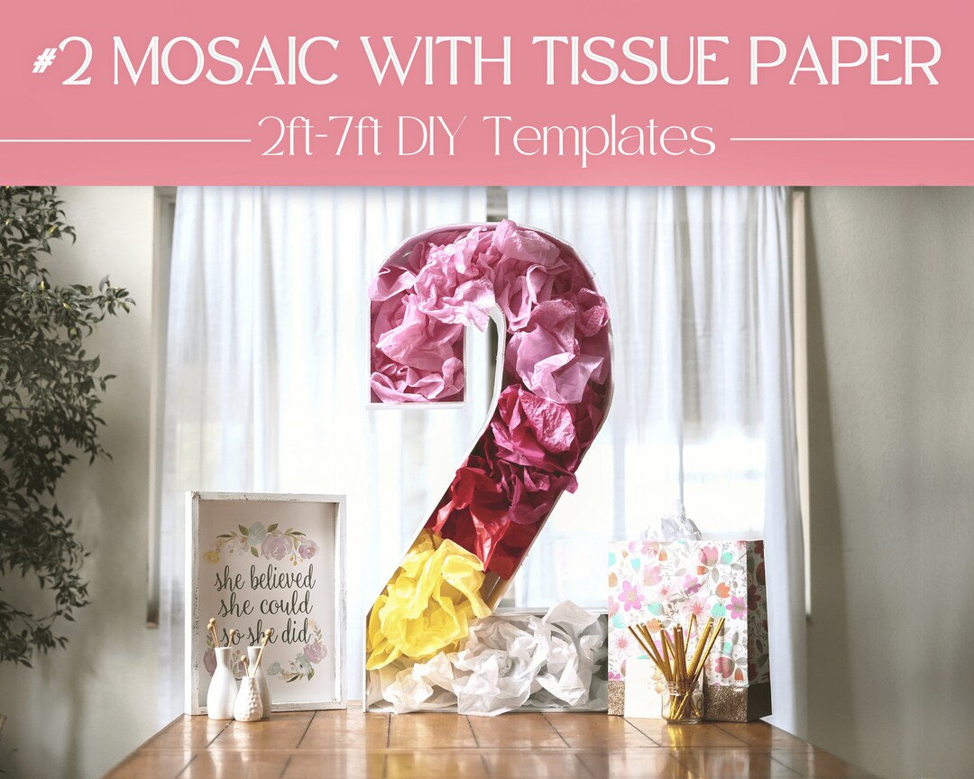 Number 2 Mosaic With Tissue Paper or Balloons | 2ft, 3ft, 4ft, 5ft, 6ft ...